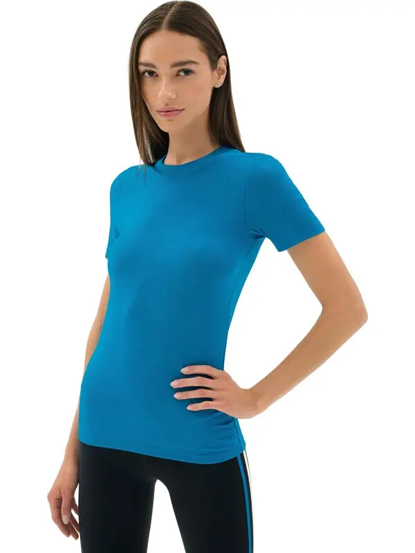 Splits59 Louise Rib Short Sleeve Top - Stone Blue