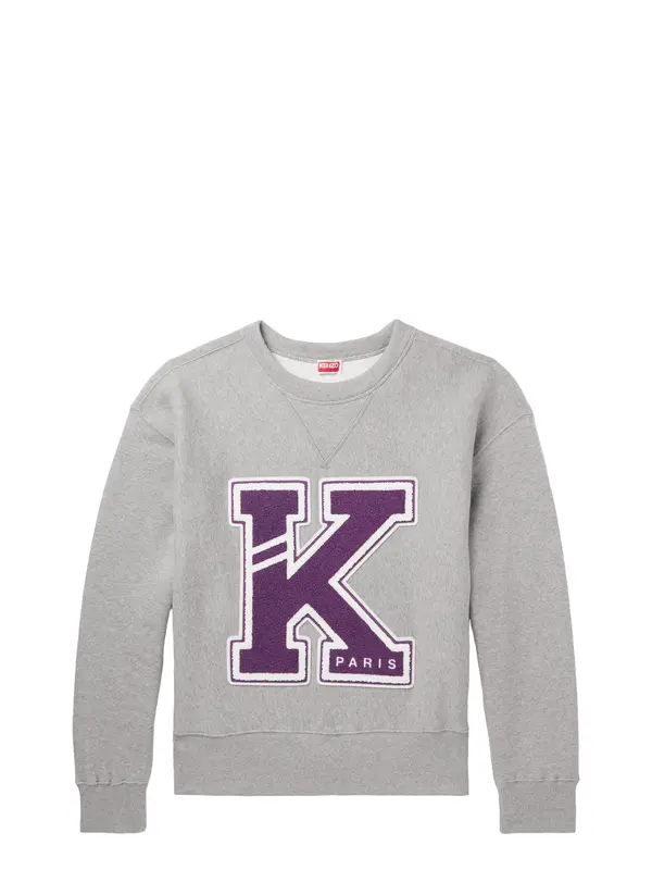 Kenzo Logo Appliquéd Cotton-jersey Sweatshirt - Gray