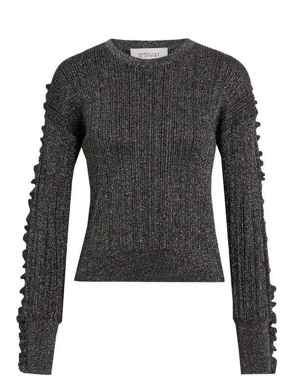 Derek Lam 10 Crosby Ruffled Metallic Ribbed Cotton-blend Sweater - Black