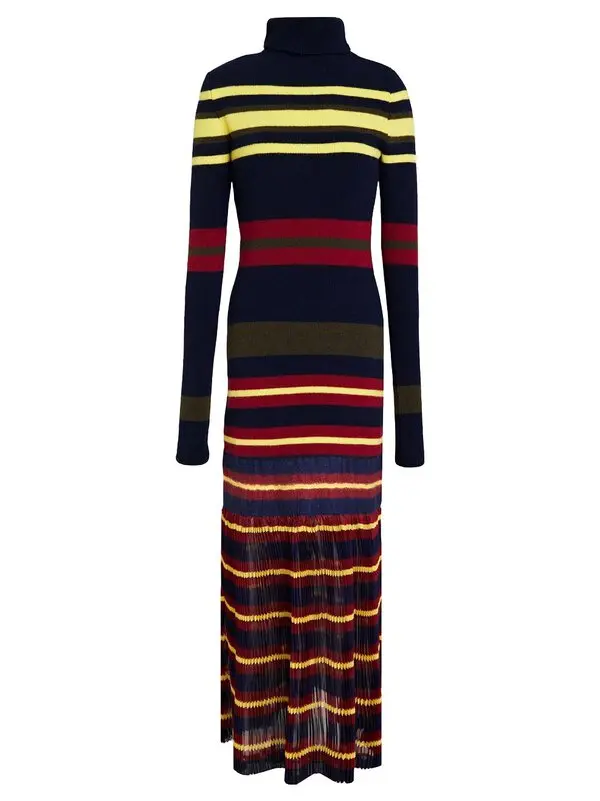 Philosophy Di Lorenzo Serafini Pleated Voile-paneled Wool Turtleneck Midi Dress - Navy