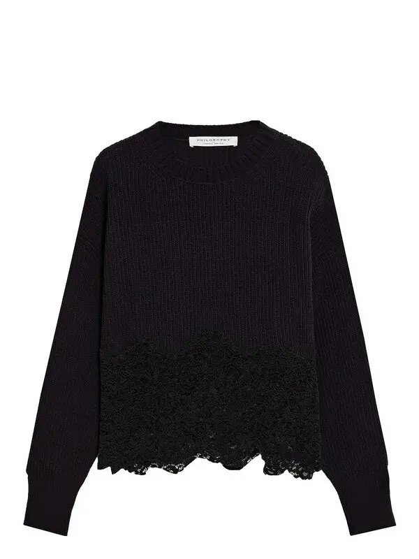 Philosophy Di Lorenzo Serafini Corded Lace Paneled Knitted Sweater - Black