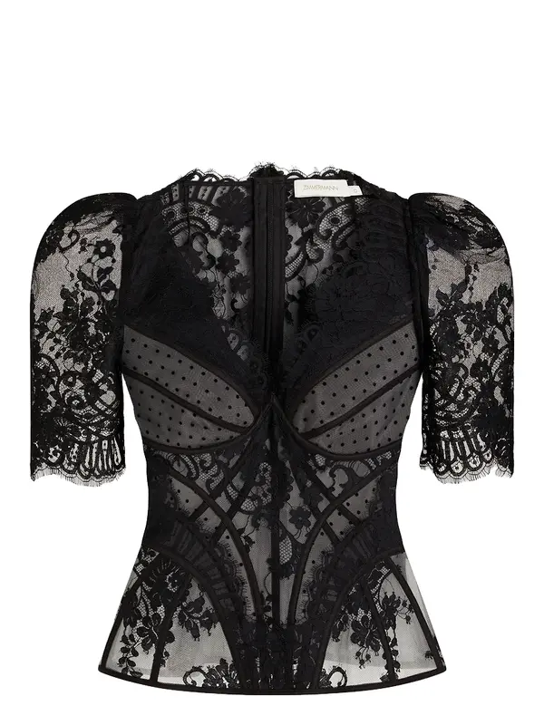 Zimmermann Gathered Cotton-blend Lace Top - Black