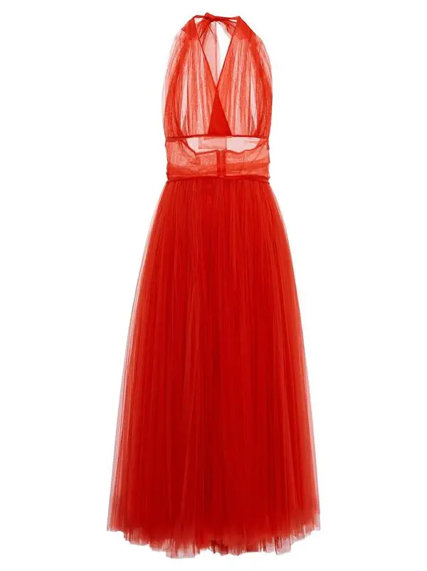 Dolce & Gabbana Halter-neck Tulle Midi Dress - Red