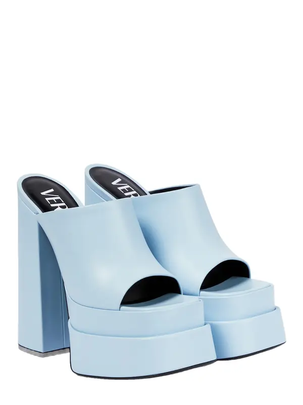 Versace Leather Platform Mules - Blue