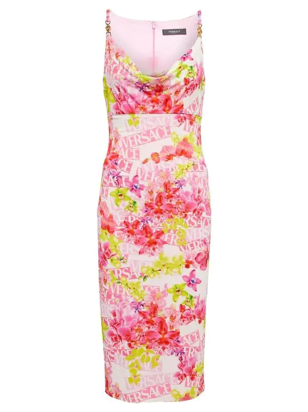 Versace Logo Floral Crêpe Midi Dress - Pink