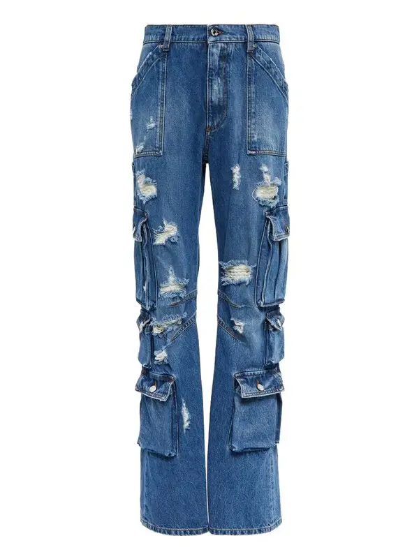 Dolce & Gabbana Distressed High-rise Straight Jeans - Blue