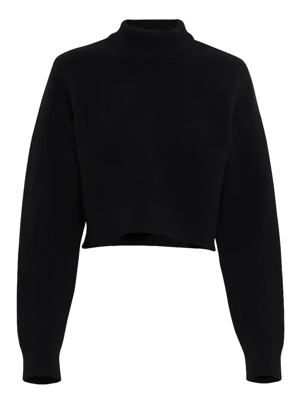 Alaïa Cropped Virgin Wool Turtleneck Sweater - Black
