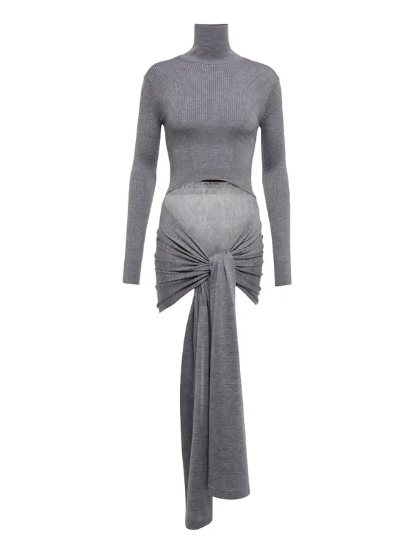 Alaïa Tie-front Cashmere And Silk Turtleneck Sweater - Grey