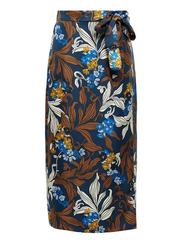 Max Mara Zante Floral Silk Midi Skirt - Blue