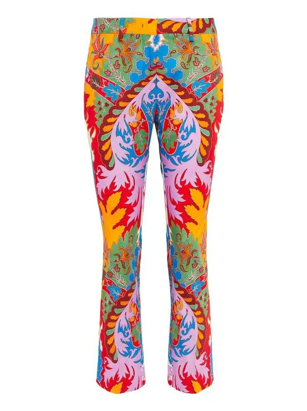 Etro Printed Mid-rise Slim Cotton-blend Pants - Multicoloured