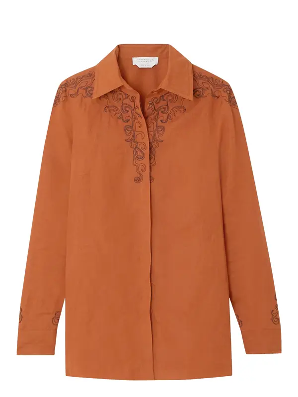 Gabriela Hearst Josey Embroidered Linen Shirt - Red