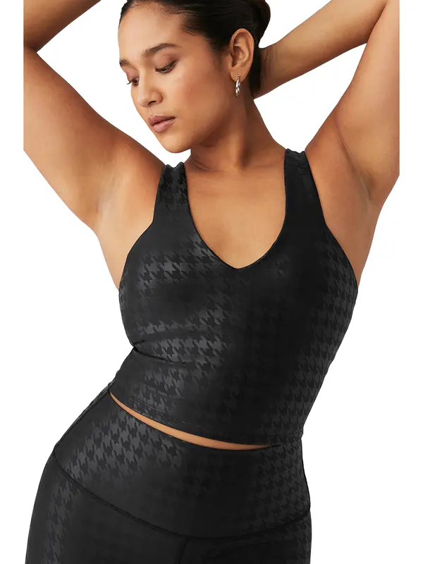 Alo Yoga Airlift Glimmer Houndstooth Real Bra Tank Top - Black
