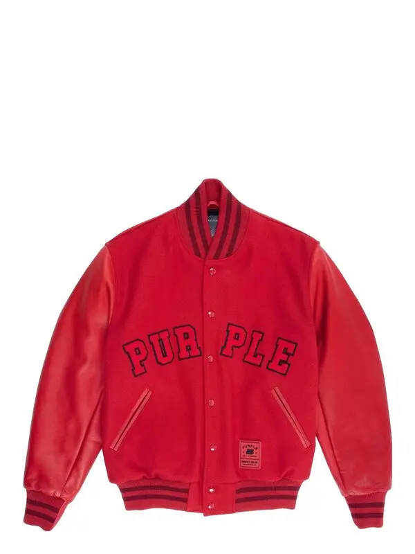 PURPLE BRAND Logo-appliqué Varsity Bomber Jacket - Red
