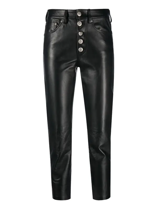 DONDUP Leather High-waisted Trousers - Black