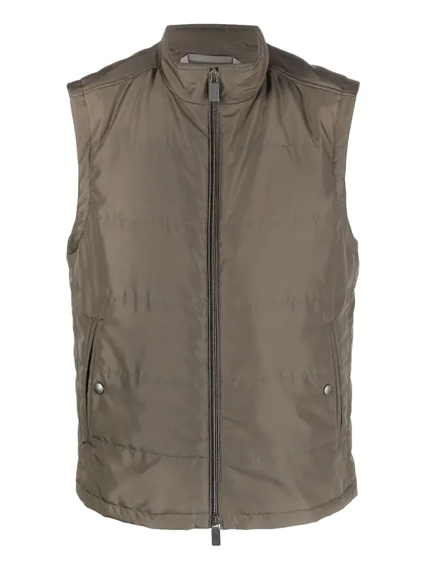 Canali High-neck Zip-up Gilet - Green