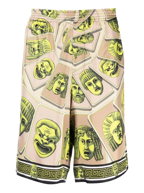 Versace Le Maschere Print Silk Shorts - Green