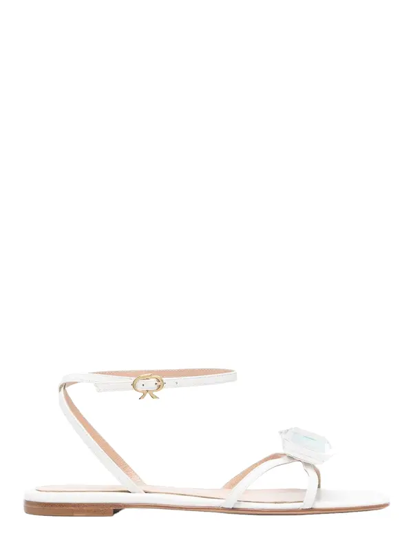 GIANVITO ROSSI Embellished Leather Flat Sandals - White