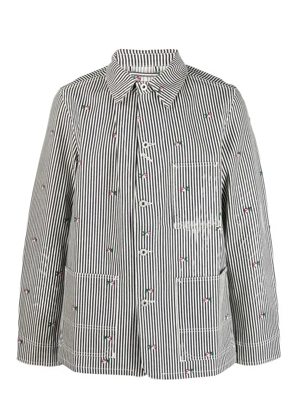Kenzo Floral-embroidered Striped Shirt Jacket - White