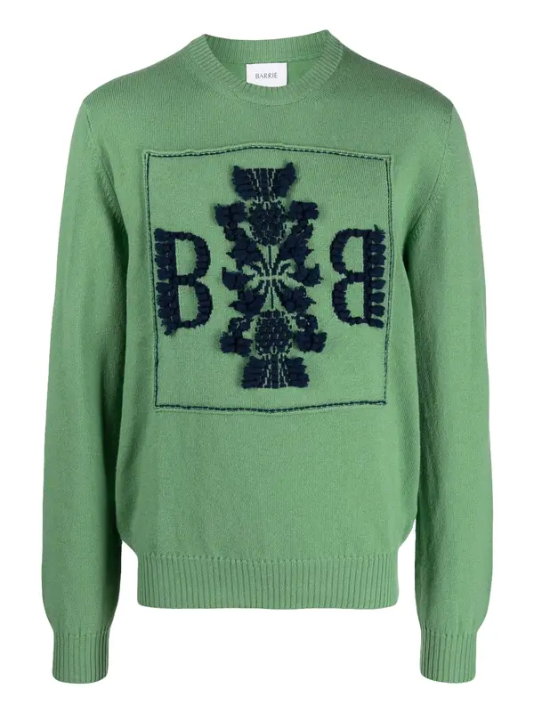 BARRIE Embroidered Cashmere Jumper - Green