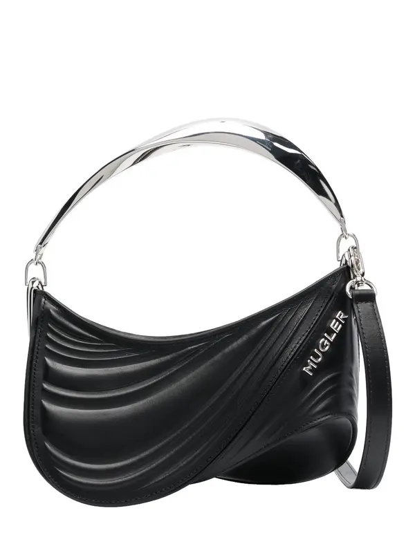MUGLER Small Spiral Curve Embossed Tote Bag - Black