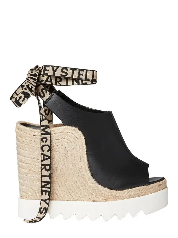 Stella McCartney Gaia Alter Mat Peeptoe Wedge Espadrilles - Black