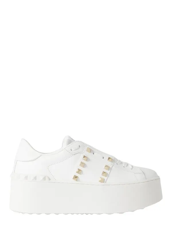 Valentino Garavani Rockstud Untitled Leather Platform Sneakers - White