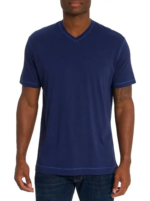 Robert Graham Eastwood Top Stitched V Neck Tee - Navy