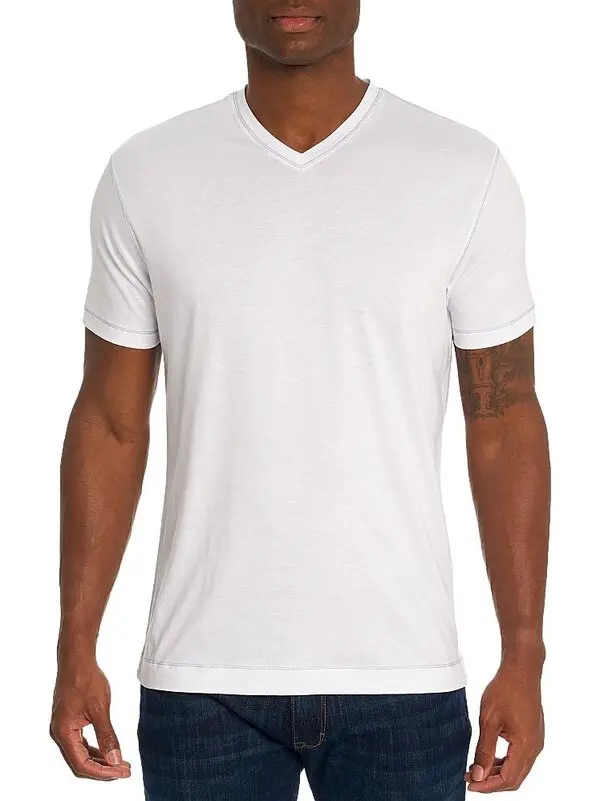 Robert Graham Eastwood Top Stitched V Neck Tee - White