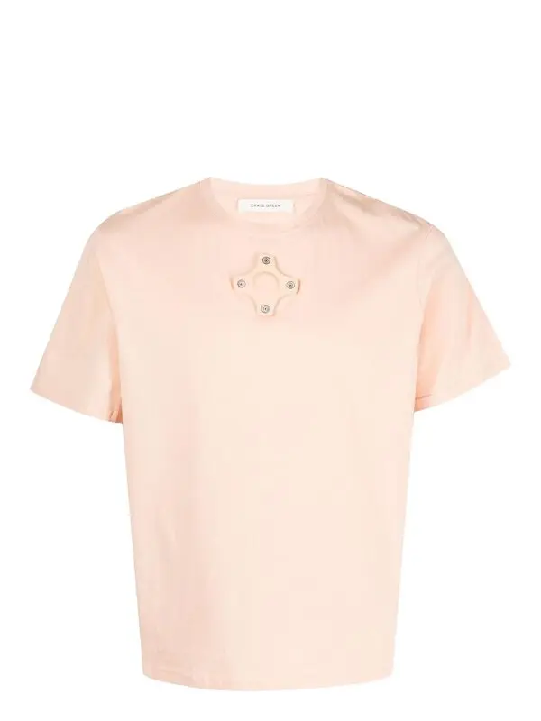 CRAIG GREEN Eyelet-detail Short-sleeve T-shirt - Neutrals
