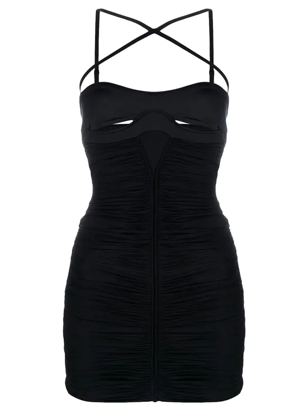 MUGLER Cut-out Detail Ruched Minidress - Black