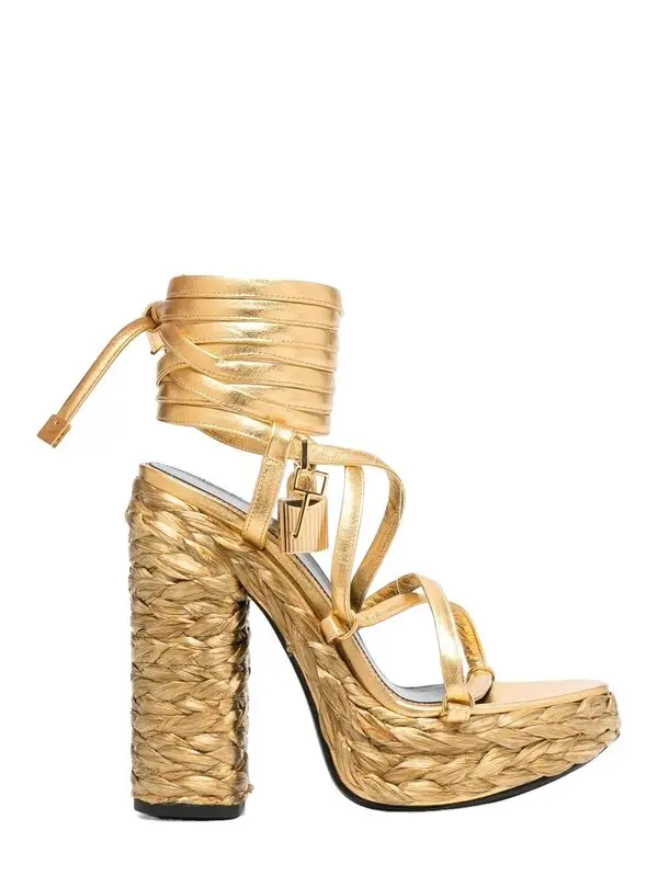 TOM FORD 140mm Metallic-effect Leather Platform Sandals - Gold