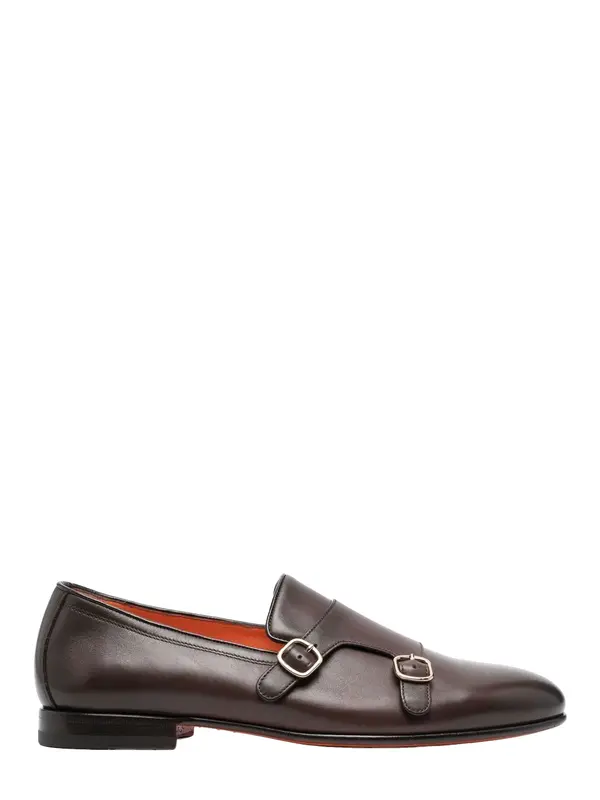 Santoni Double-buckle Leather Shoes - Brown