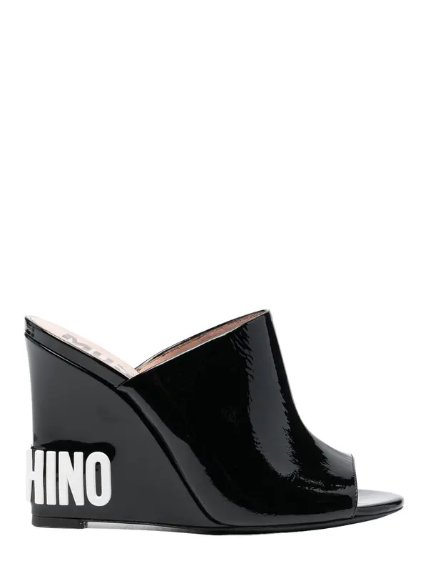 Moschino 110mm Embossed-logo Wedge Sandals - Black