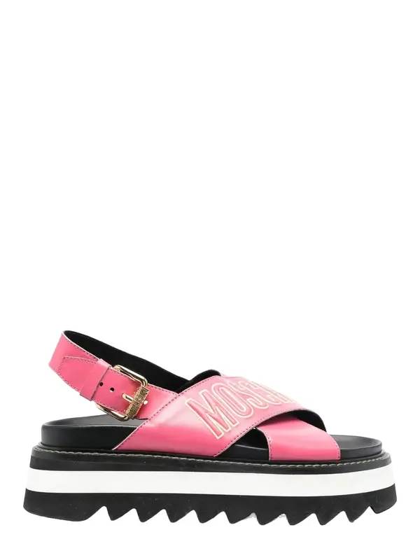 Moschino Print Leather Platform Sandals - Pink