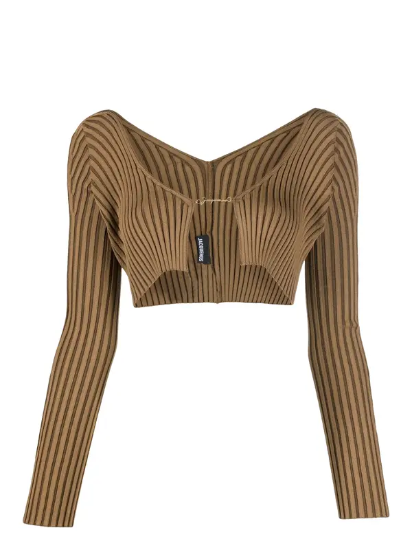 Jacquemus Ribbed-knit Cropped Cardigan - Brown