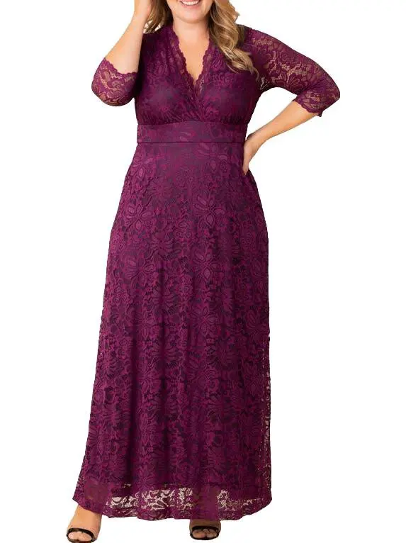 KIYONNA Maria Lace Evening Gown - Berry Bliss