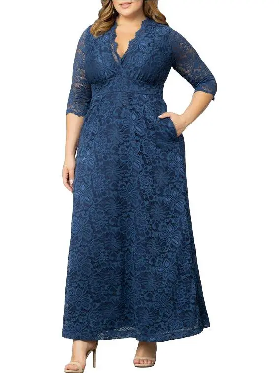 KIYONNA Maria Lace Evening Gown - Nocturnal Navy