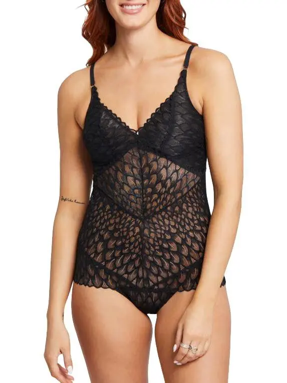 MONTELLE INTIMATES Lacy Cutout Bodysuit - Black