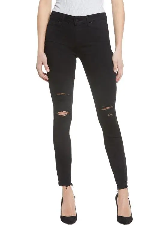 Paige Verdugo Deconstructed Hem Ankle Skinny Jeans - Midnight Storm Destructed Hem