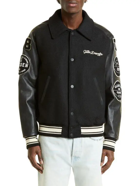 Golden Goose Golden Dreamers Wool & Leather Letterman's Jacket - Black