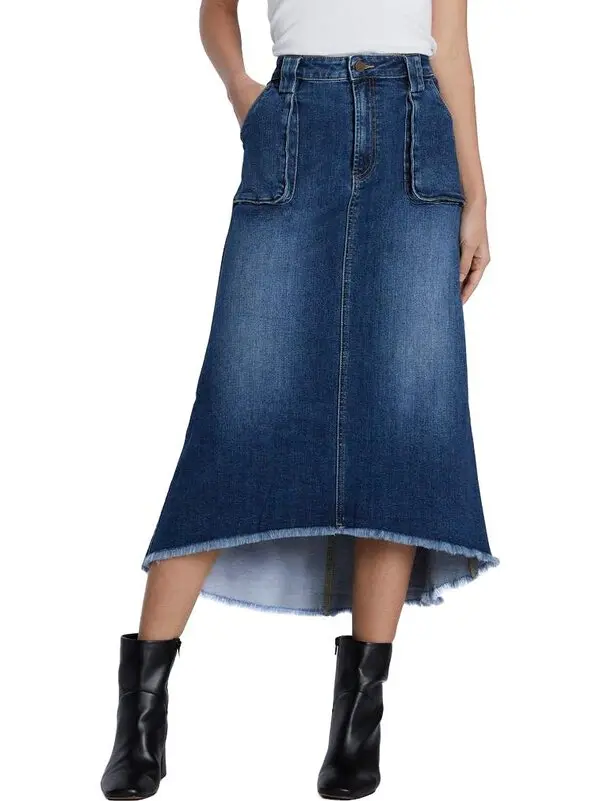 WASH LAB DENIM Patch Pocket Denim Midi Skirt - Jannis Blue