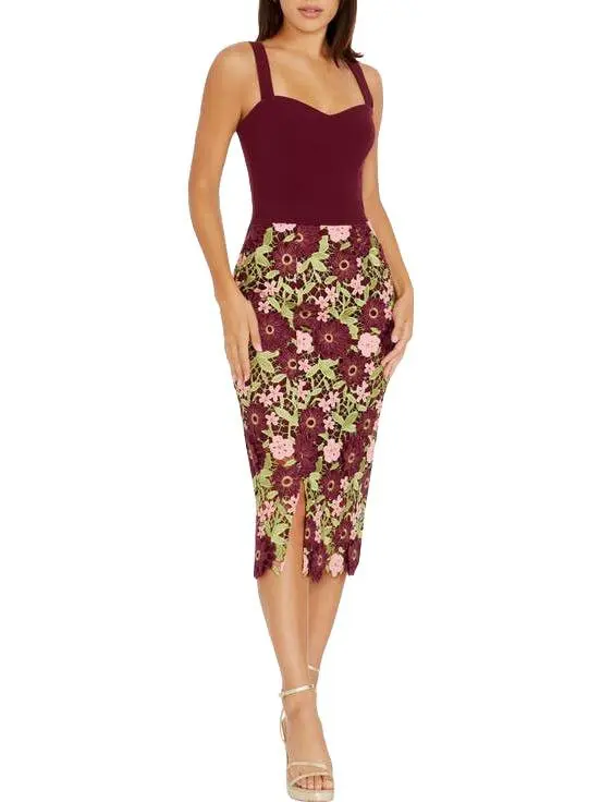Dress The Population Ellina Guipure Lace Sheath Dress - Burgundy Multi