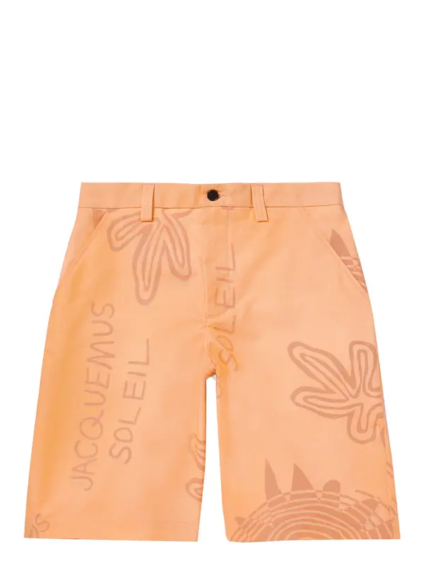 Jacquemus Logo-print Straight-leg Cotton-canvas Shorts - Orange