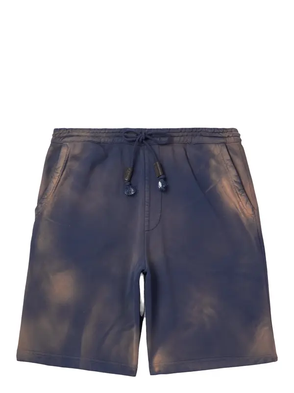 Loewe Garment-dyed Logo-embroidered Straight-leg Cotton-jersey Drawstring Shorts - Blue