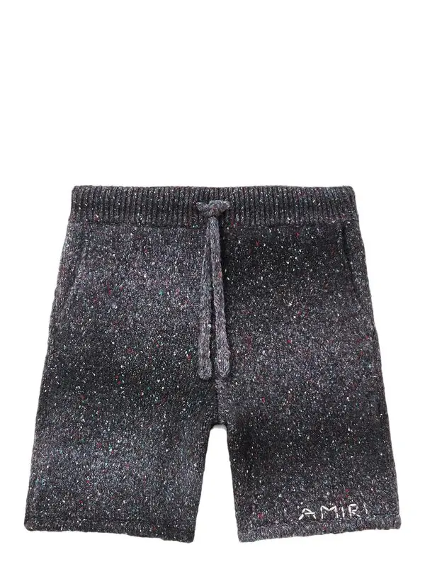Amiri Wide-leg Embroidered Mélange Knitted Drawstring Shorts - Black