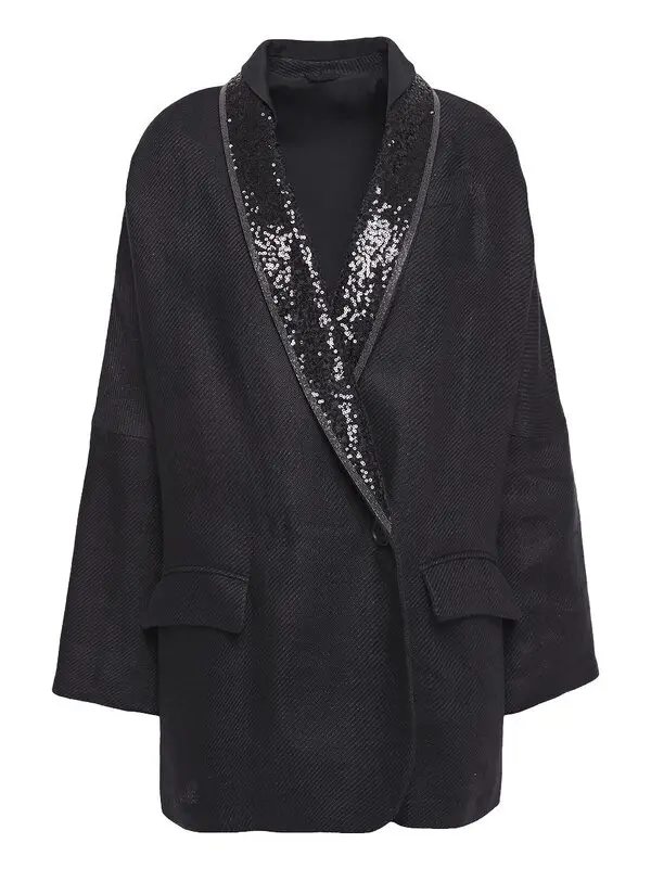 Brunello Cucinelli Embellished Linen-twill Blazer - Black