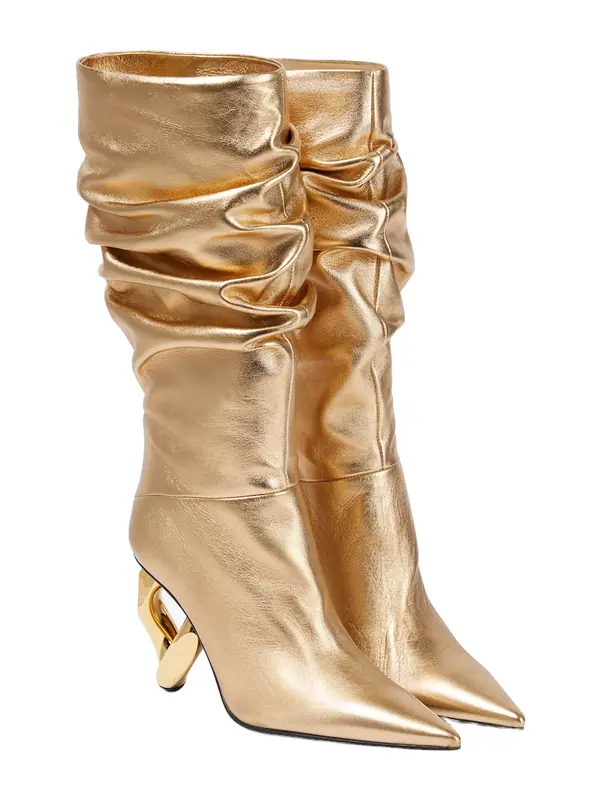 JW Anderson Chain Leather Knee-high Boots - Gold