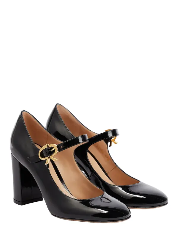 GIANVITO ROSSI Mary Ribbon Patent Leather Pumps - Black