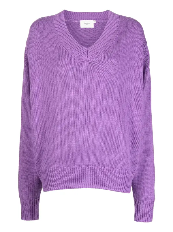 Bassike V-neck Knit Jumper - Purple