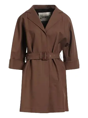 Herno Woven Overcoat With Belt - Brown